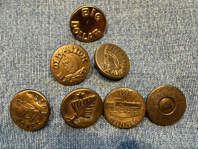 7 OVERALL BUTTONS Wobble Shank small 5/8” ~Old Nick, Ozark, Big Dollar ...