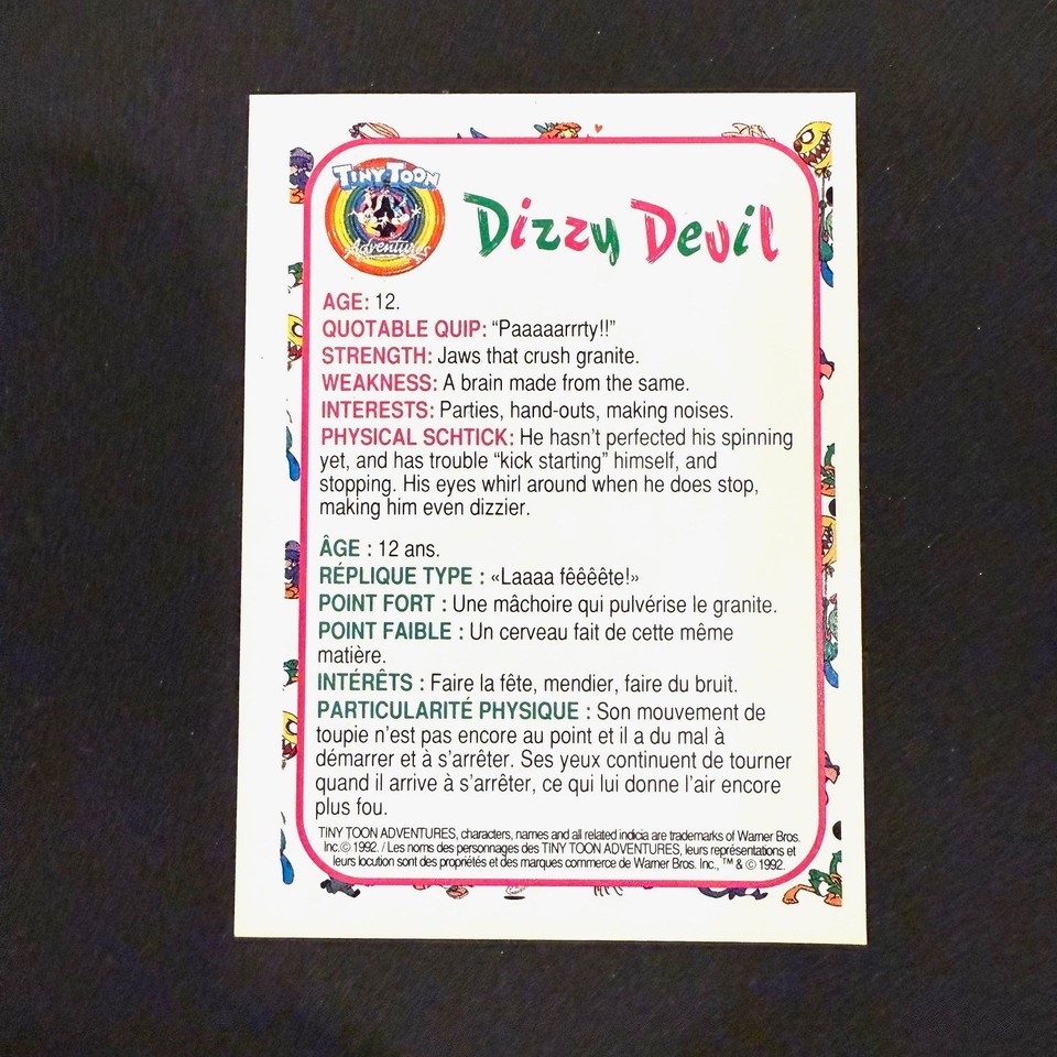 1992 Tiny Toon Adventures Biography Card Dizzy Devil NM rare!! | eBay