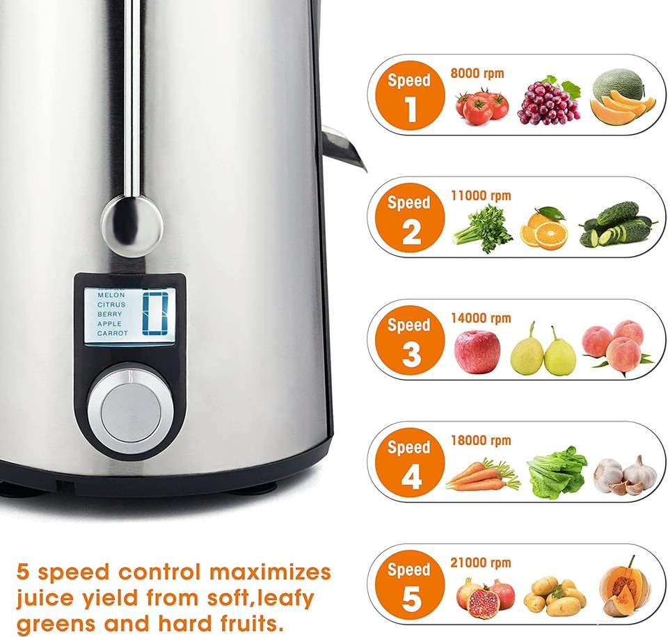 1000W 5 Speeds LCD Screen Centrifugal Juicer Machine for Vegetables ...