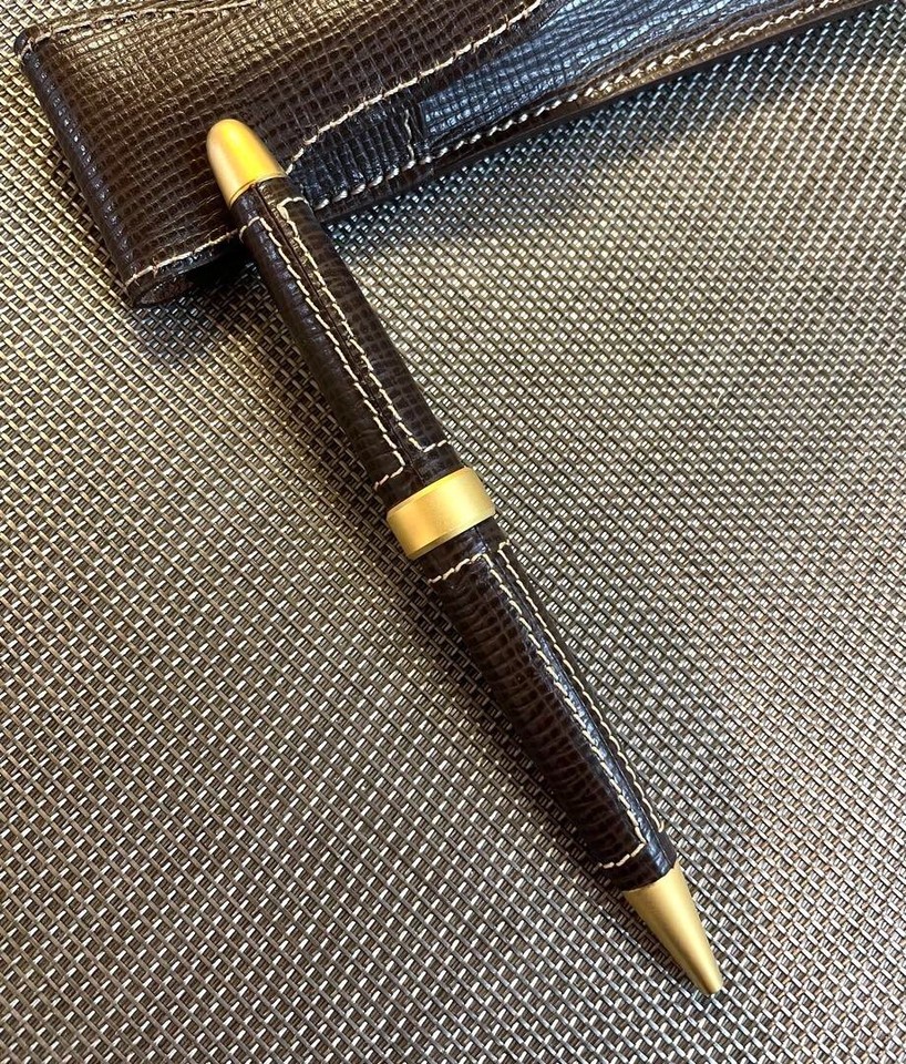 Loewe Dark Brown Leather wrapping Twisted Ballpoint Pen wz/Box&Leather ...