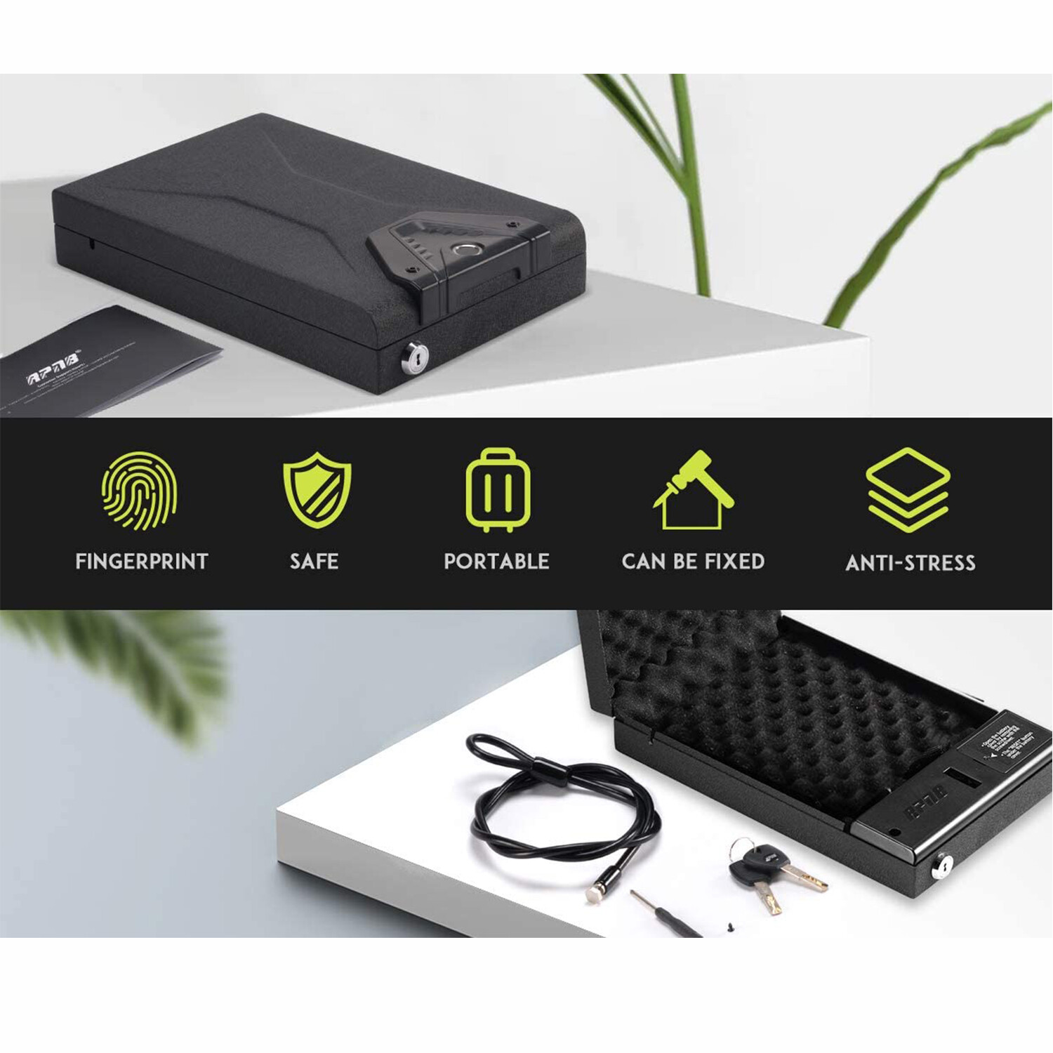 RPNB Black Biometric Fingerprint Gun Safe Quick Access LED Light， Open ...