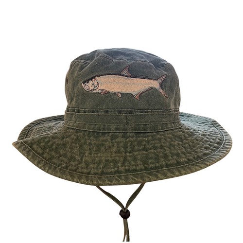 Fish Embroidered Bucket Hat Green Denim Med Grunge Skater Surf Y2K Cap ...