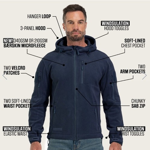 Baerskin Tactical Hoodie 4.0 340 GSM Microfleece Jacket Navy Blue Size ...