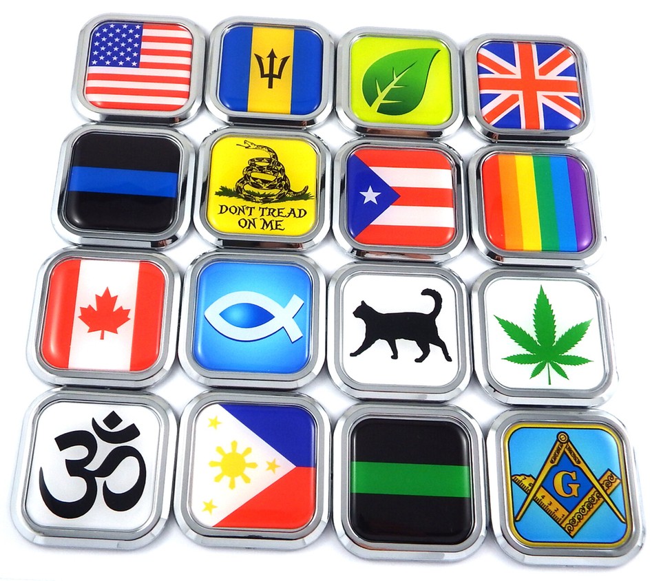 Azores Flag Square Chrome rim Emblem Car 3D Decal Badge Bumper Hood ...