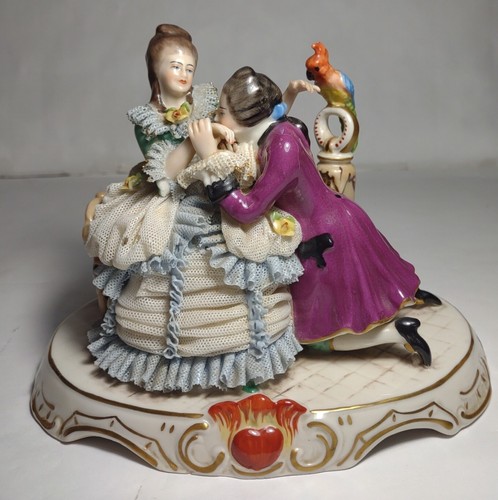 ANTIQUE FRANKENTHAL HANDGEMALT DRESDEN ART VICTORIAN COURTING COUPLE ...