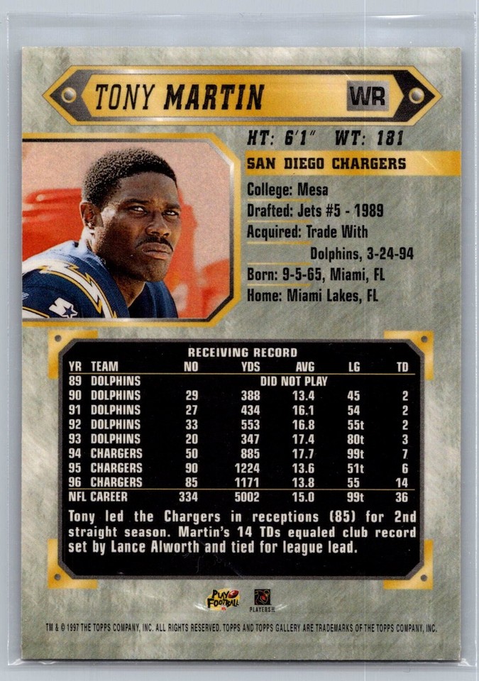 1997 TOPPS GALLERY CARD # 97 Tony Martin - San Diego Chargers | eBay