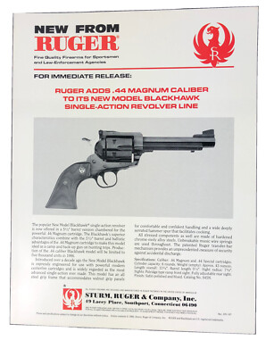 New In 1987 Ruger Model Blackhawk Revolver Introduction Specs Poster ...