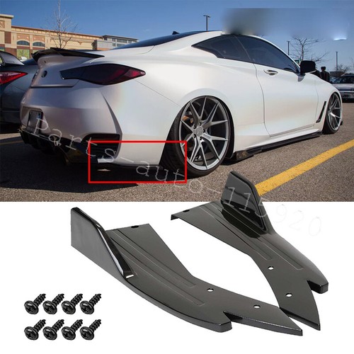For INFINITI Q50 Q60 Gloss Black Rear Diffuser Bumper Lip Side Skirt ...