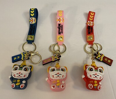3PC Lucky Cat in Dancing Lion Costume Key chain | eBay