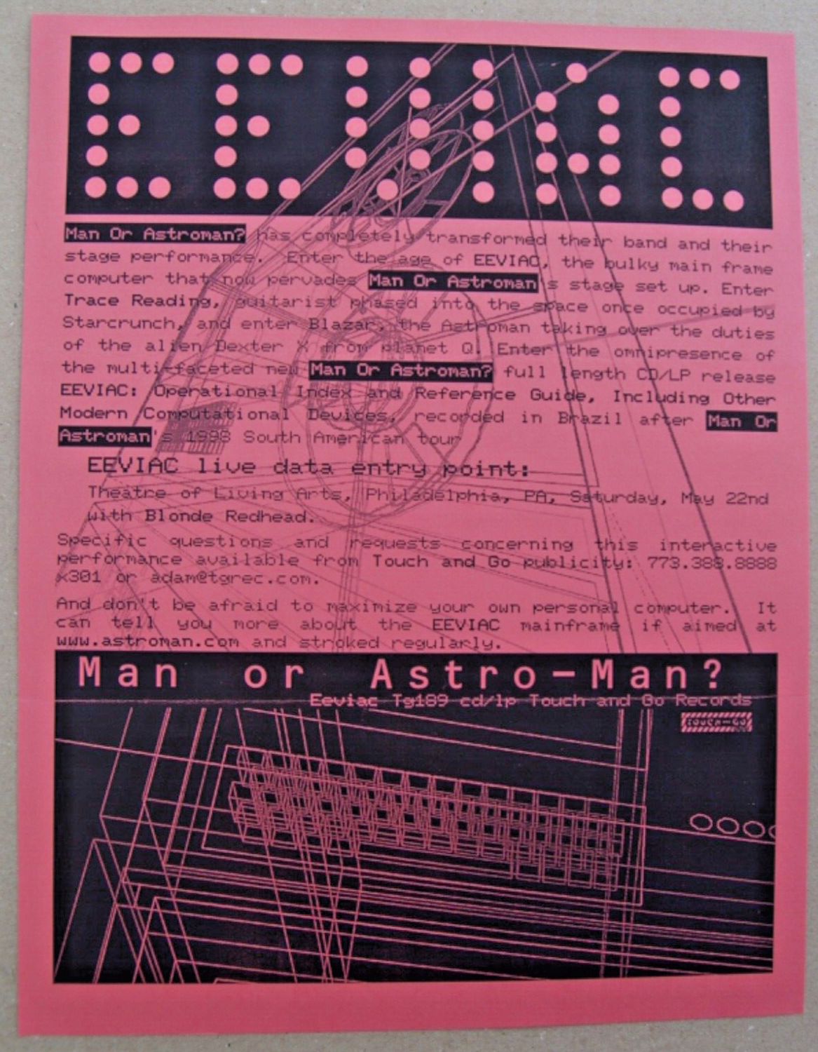MAN OR ASTROMAN? Original Live Show Flyer Poster Handbill EEVIAC Blonde ...
