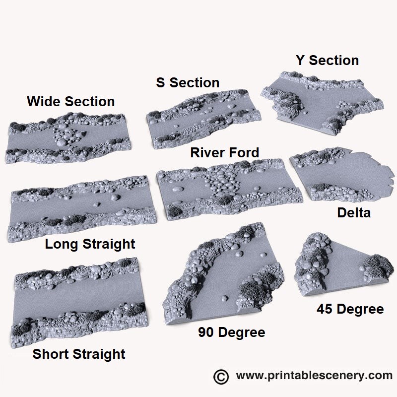 Modular Wild River Tiles Tabletop Gaming Terrain 3D Print 10/15/20/28 ...