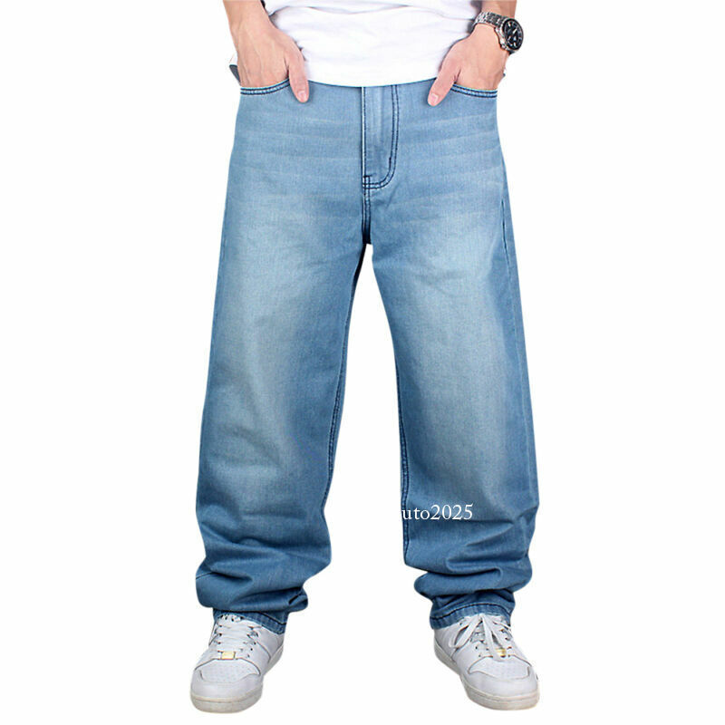 Men's Hip-Hop Rap Jeans Baggy Loose Denim Skateboard Pants Streetwear ...