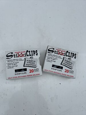 Lot of 2 Boxes StikkiClips 01220 White Sticky Plastic Adhesive Back ...