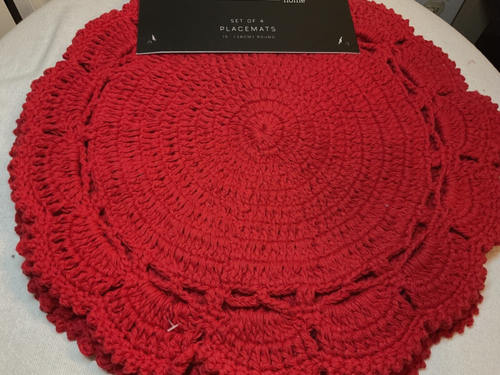 MAX STUDIO HOME PLACEMATS 15 INCH CROCHETED RED 100% COTTON NIP | eBay