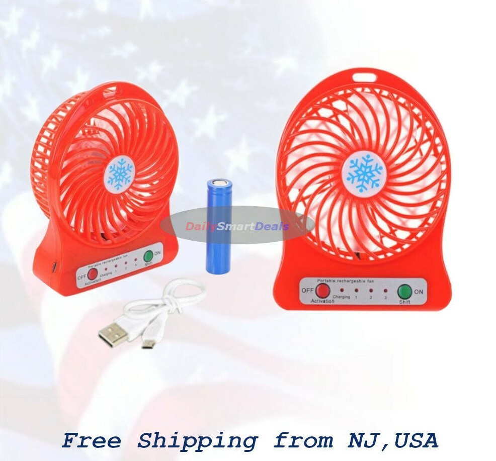 Portable Rechargeable LED Light Fan Air Cooler Mini Desk USB Fan +18650 ...