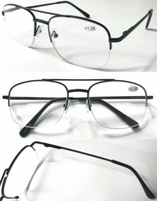 Classic Semi-Rimless Double Bridge Large Frame Reading Glasses/Spring ...