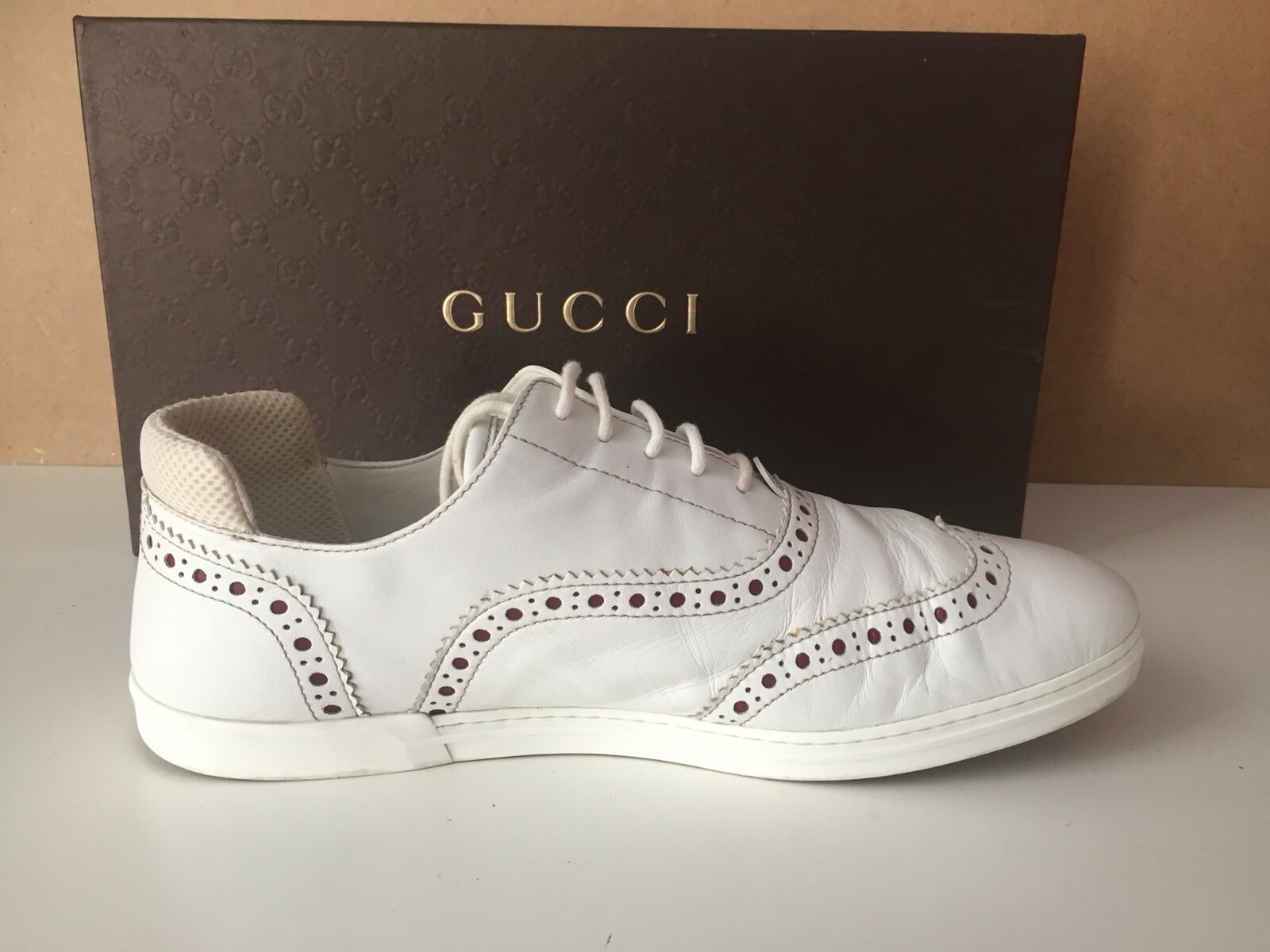 Gucci Men's White Leather Lace-up Sneakers Shoes Pre … - Gem