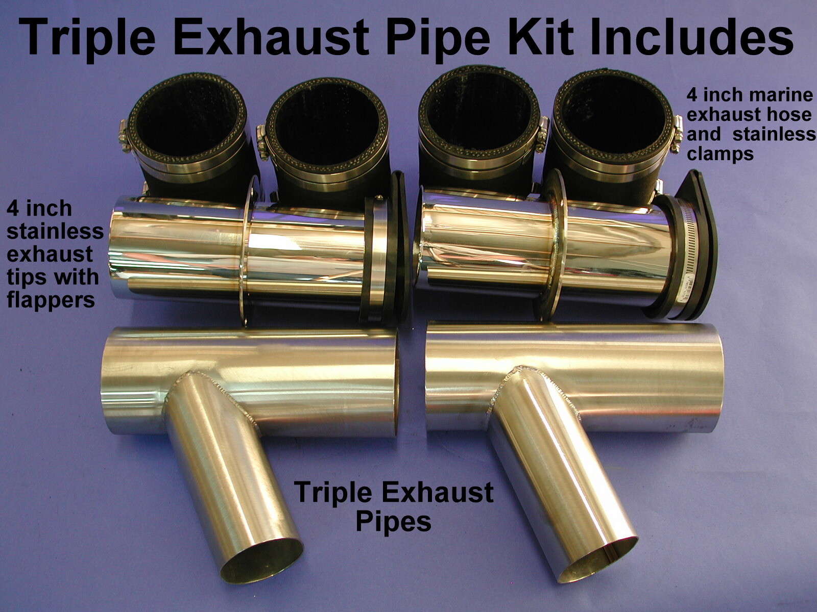 THROUGH TRANSOM TRIPLE EXHAUST SYSTEM MERCRUISER 1987-2002 V8 4" ELBOWS ...