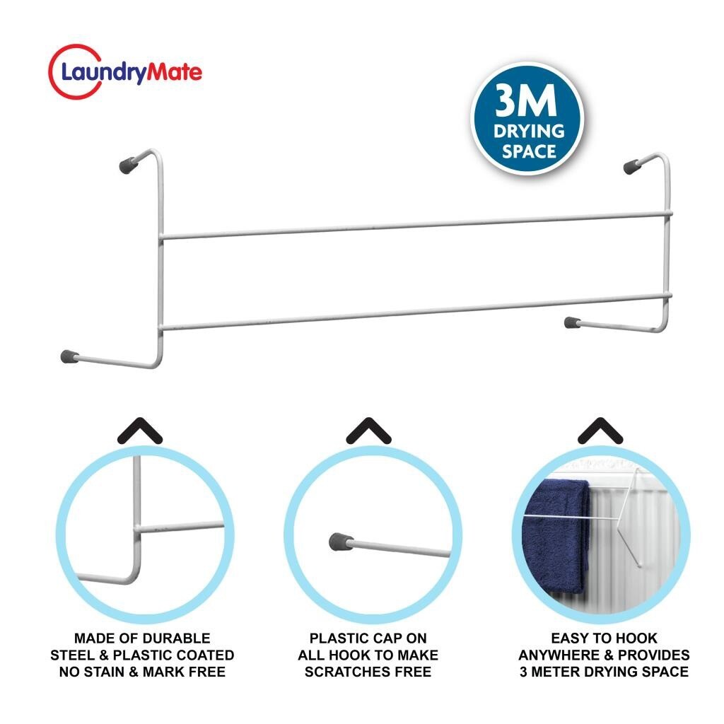 3 Pack of 2 Bar Radiator Airers Dryer Clothes Drying Rack Rail Towel ...