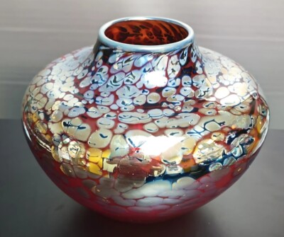 SIGNED Contemporary Studio Art Iridescent Blown Glass Vase by Steven ...