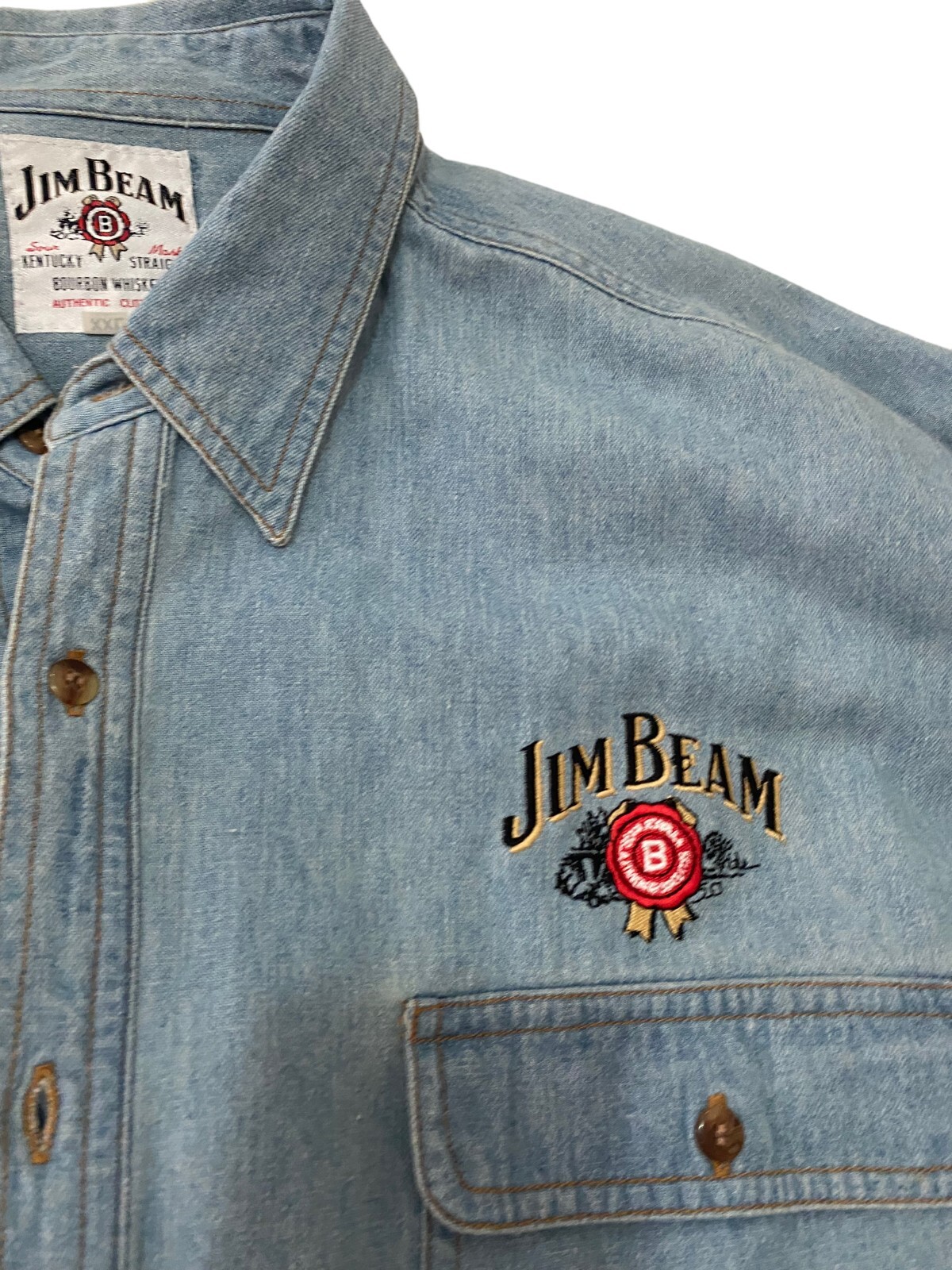 Official Jim Beam Bourbon Whiskey Denim Long Sleeve Collared Shirt Mens ...