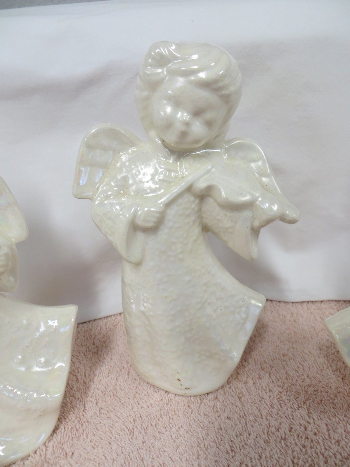 3 Vintage White Ceramic Angels Playing Musical Instruments Christmas ...