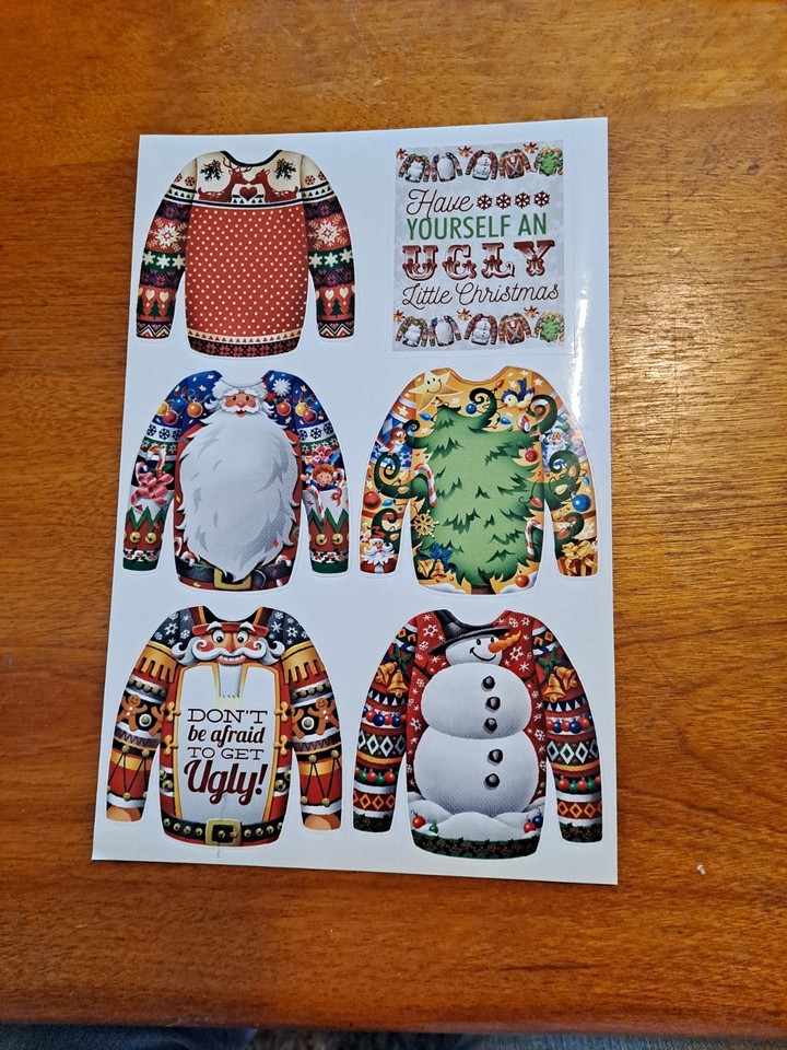 Ugly Christmas Sweater Stickers Crown Jewlz NIP 5 Sheets = 30 Stickers ...