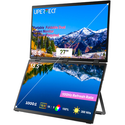 UPERFECT 18.5" Folding Portable Dual Screen Laptop Monitor Dual PC ...