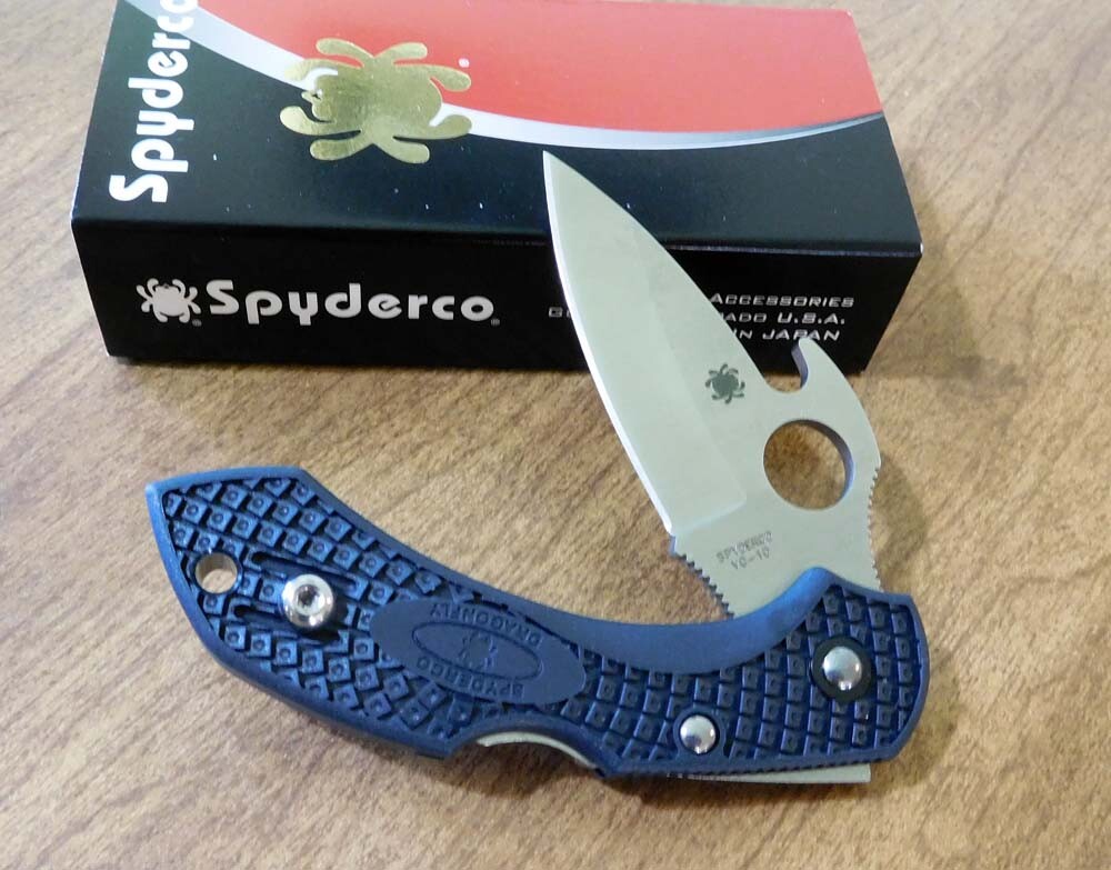 SPYDERCO New 28PGYW2 Dark Gray Dragonfly Plain VG-10 Blade W/Wave Knife ...