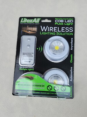 LITEZALL Remote Controlled Wireless Puck Lights 2-pk Under Cabinet ...
