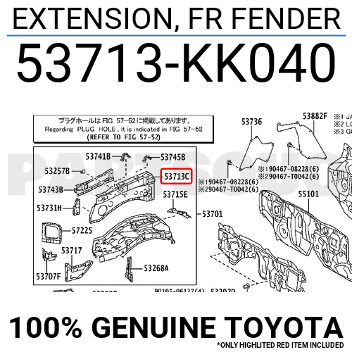53713KK040 Genuine Toyota EXTENSION, FR FENDER 53713-KK040 | eBay