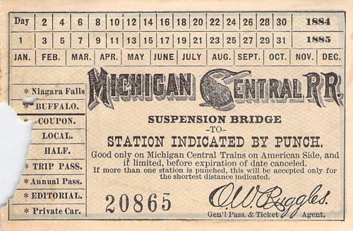 1884 MICHIGAN SUSPENSION BRIDGE PUNCH RAILROAD RAILWAY RR RY PASS | eBay
