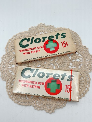 VTG 2 Package of CLORETS Chlorophyll Gum w/Retsyn American Chicle Co ...