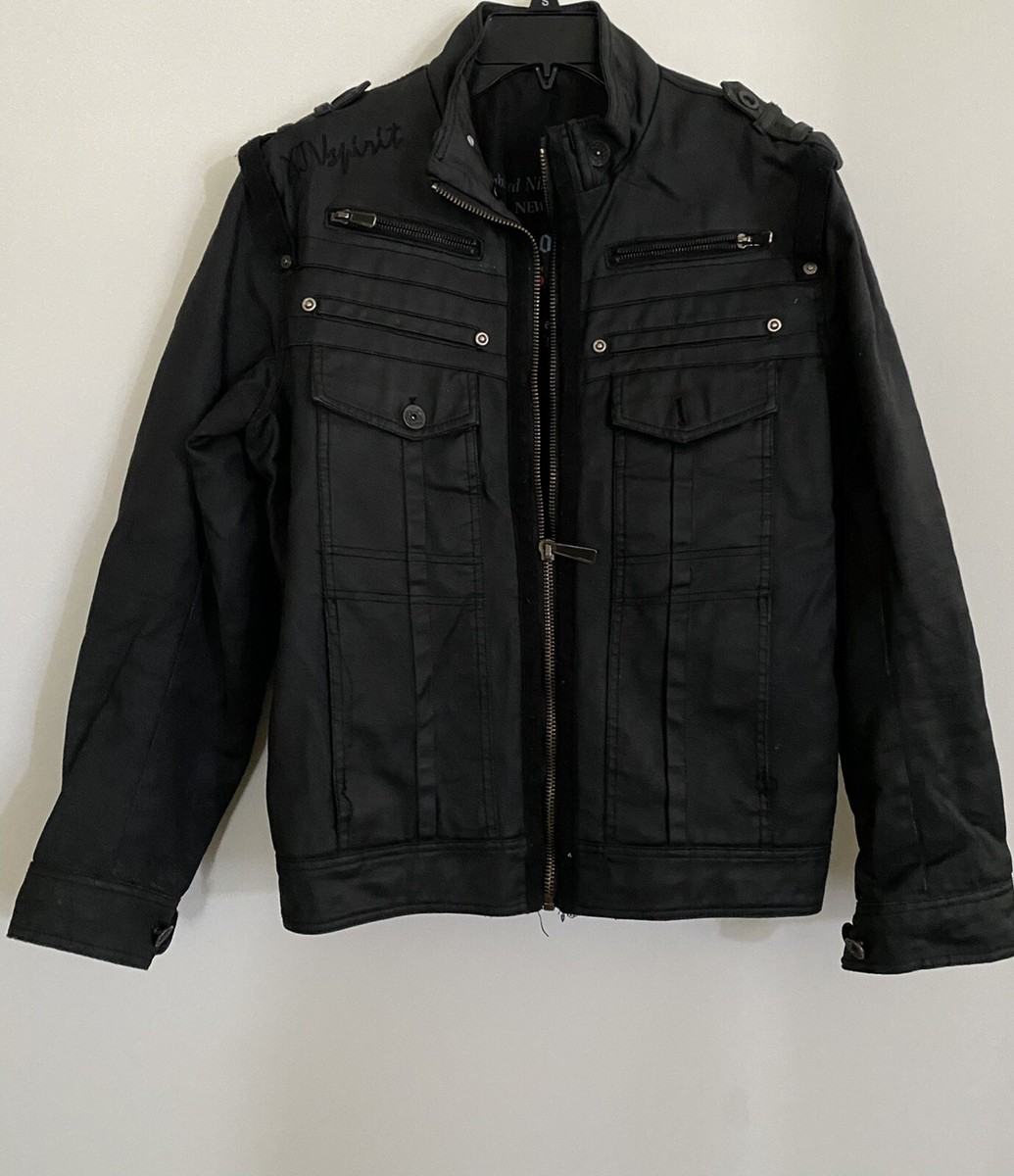 Xois Tattoos Xios New York Men's Black Zipper Front Hooded Jacket Size