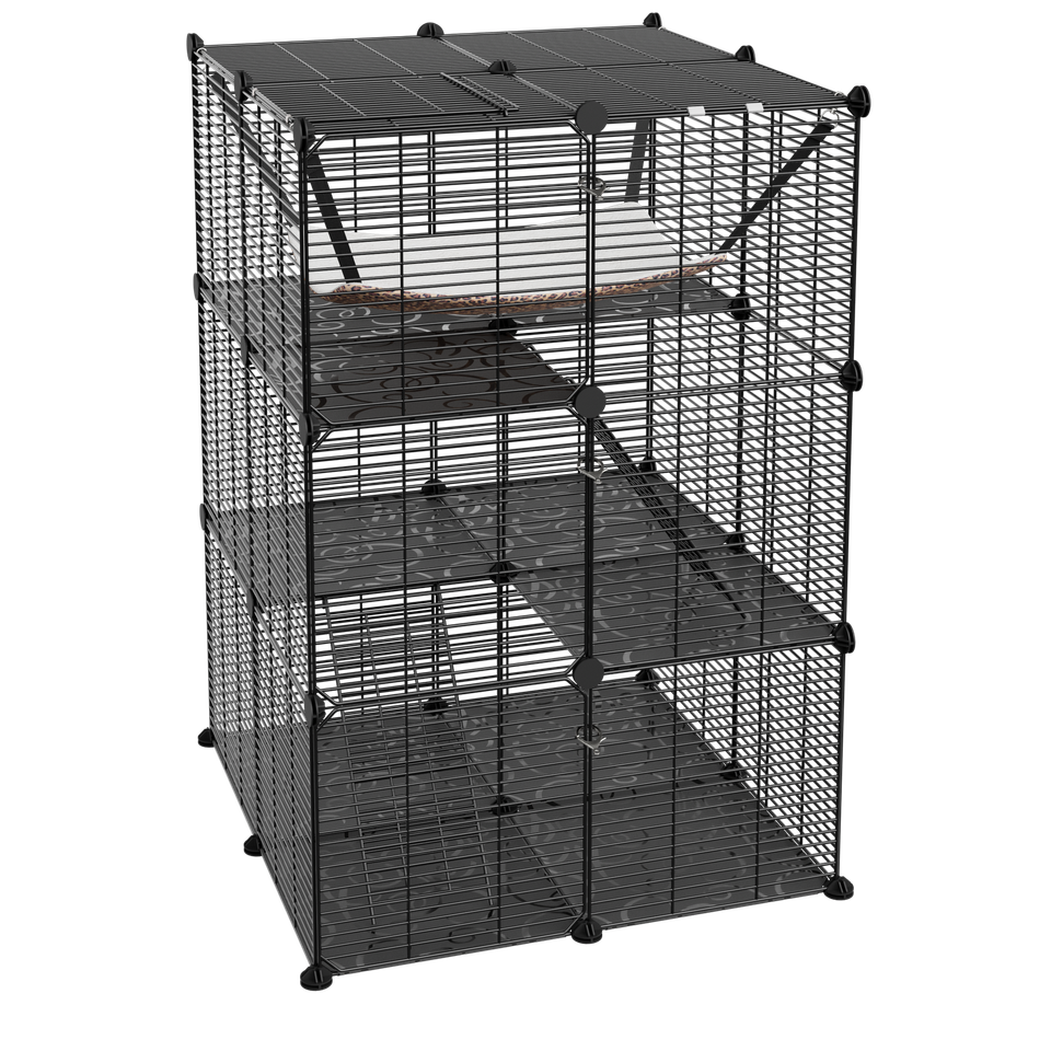 3-Tiers Cat Cage Enclosure Metal Wire Cat Kennel Playpen w/ Hammock for ...