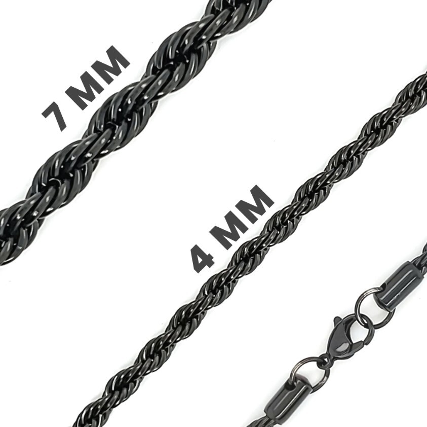 Stainless Steel Rope Chain Necklace - 24" Black Rope Chain Biker ...