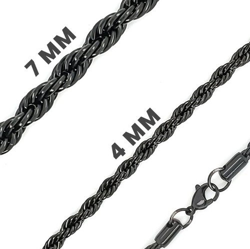 Stainless Steel Rope Chain Necklace - 24" Black Rope Chain Biker ...