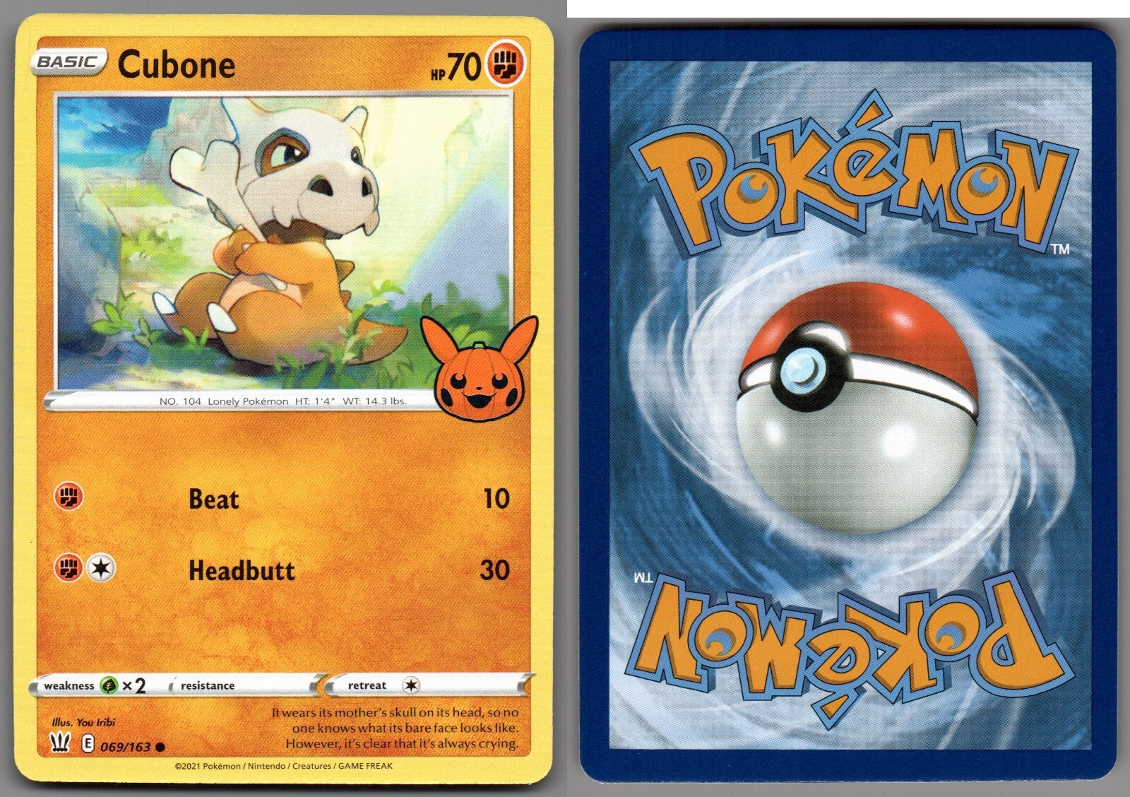 2021 Pokemon, Battle Styles, #69/163 Cubone, Common, Trick or Trade ...