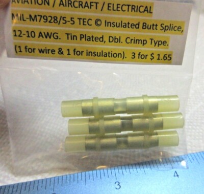 (3) Electrical MIL-M7928/5-5 TEC Insulated Butt Splice, 12-10 AWG ...