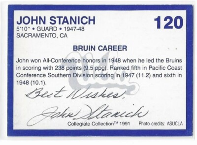 JOHN STANICH Autographed Signed 1991 Basketball card #120 UCLA Bruins ...