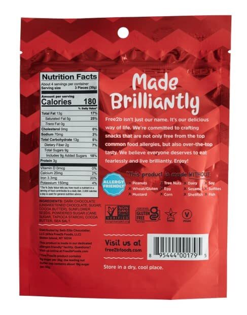 Free 2 B Mini Sun Cups Dark Chocolate With Sunflower Butter 4.2 Oz Pack ...