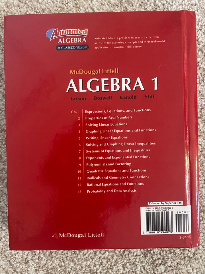 McDougal Littell Algebra 1 Texbook by Larson, Boswell, Kanold, Stiff | eBay
