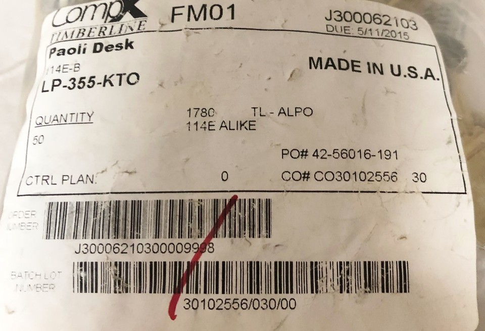 100 - CompX Timberline LP-355-KTO Lock Plug Black 2-keys lock 114E LOT ...