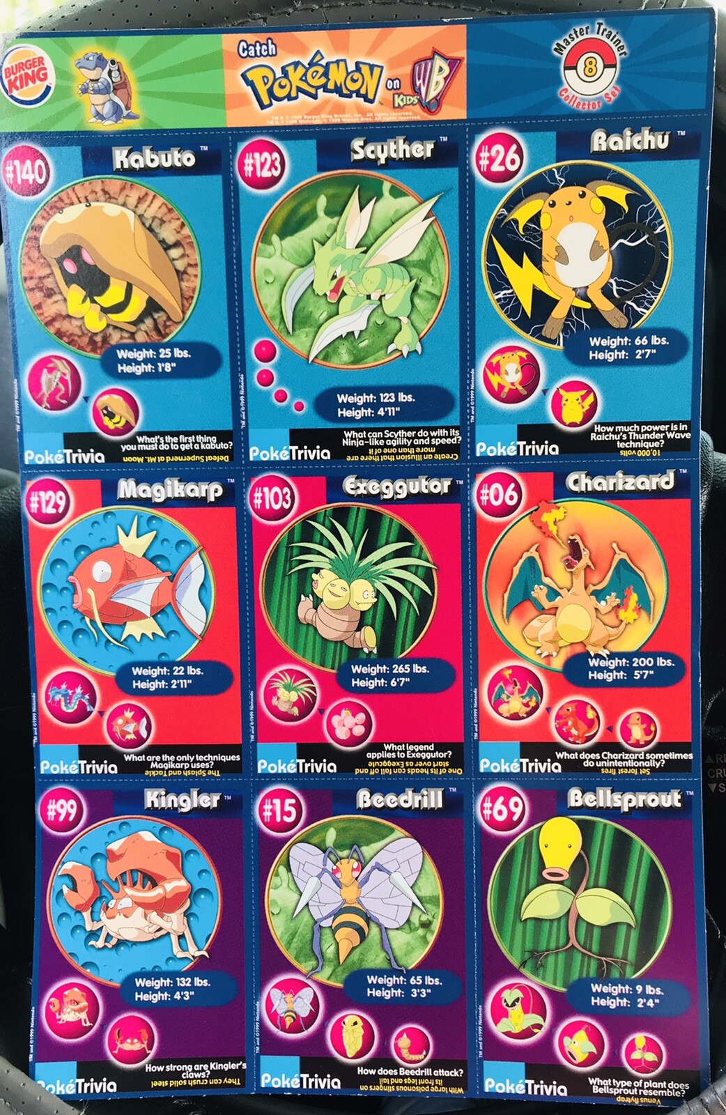 1999 Pokemon Burger King Uncut Sheet Card #10 with Charizard | eBay