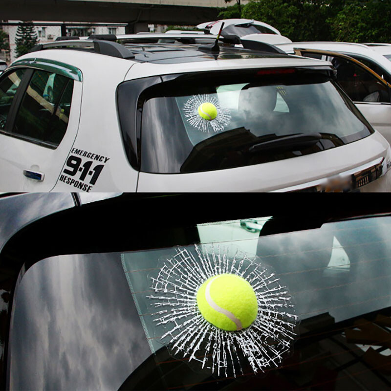 1 Ps Car 3D Simulatio Tennis Ball Decal Broken Window Sticker Body ...