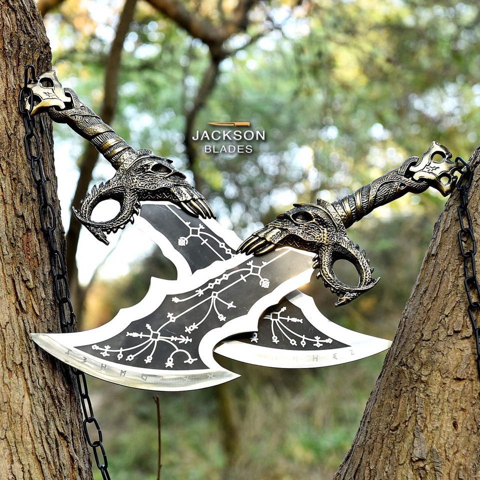 Kratos Blades of chaos - God of War twin blades with chain golden ...