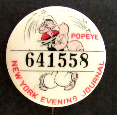 1930's full POPEYE NY Evening Journal Newspaper comic strip pinback w ...