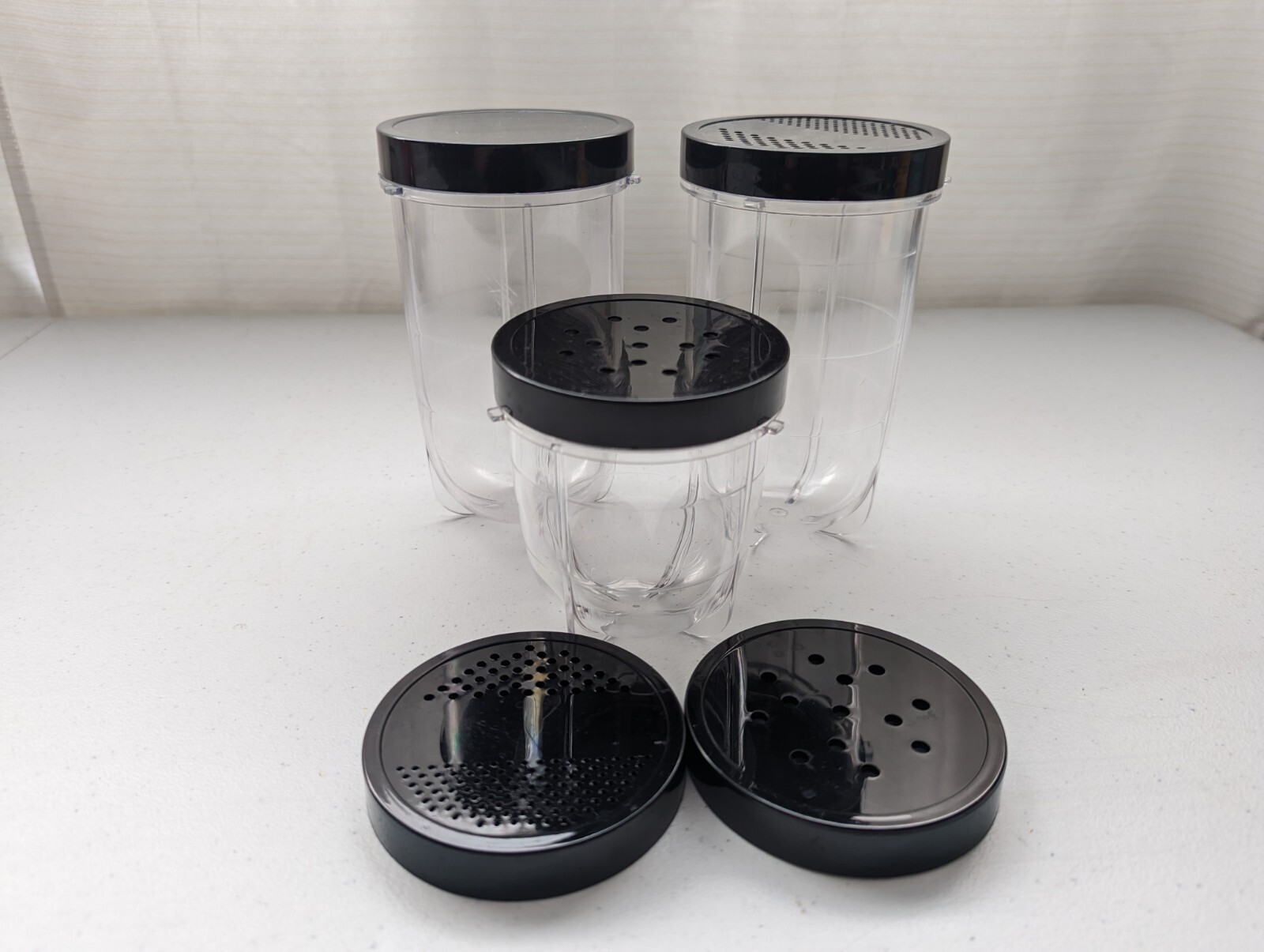 Magic Bullet MB1001 Blender Replacement Parts ~ 3 Cups and 5 Black Lids ...