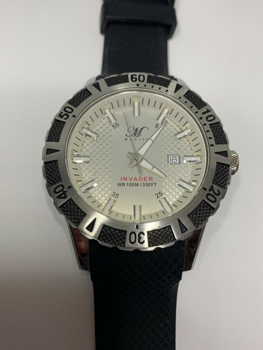 Working Men's Swiss Made Silver Magico Invader Quartz Watch CZ | eBay ...