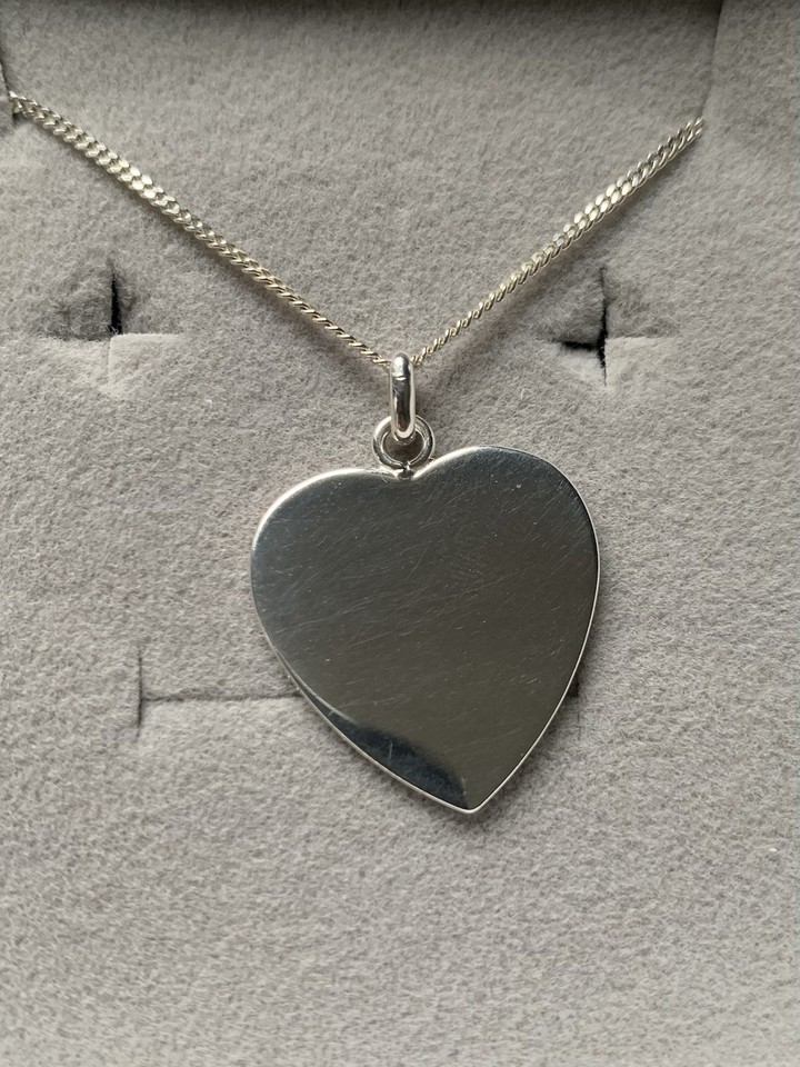 Sterling Silver Radiant Heart Pendant on 18 inch Sterling Silver Curb ...